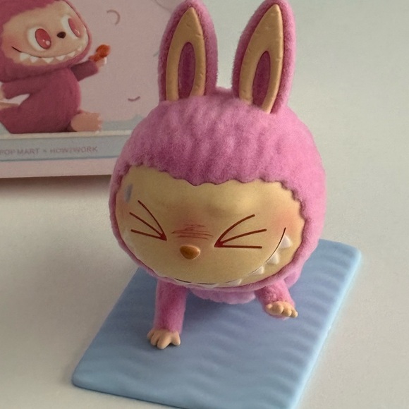 POP MART | Other | Lazy Yoga Labubu Sweating Pink With Blue Mat Pop ...